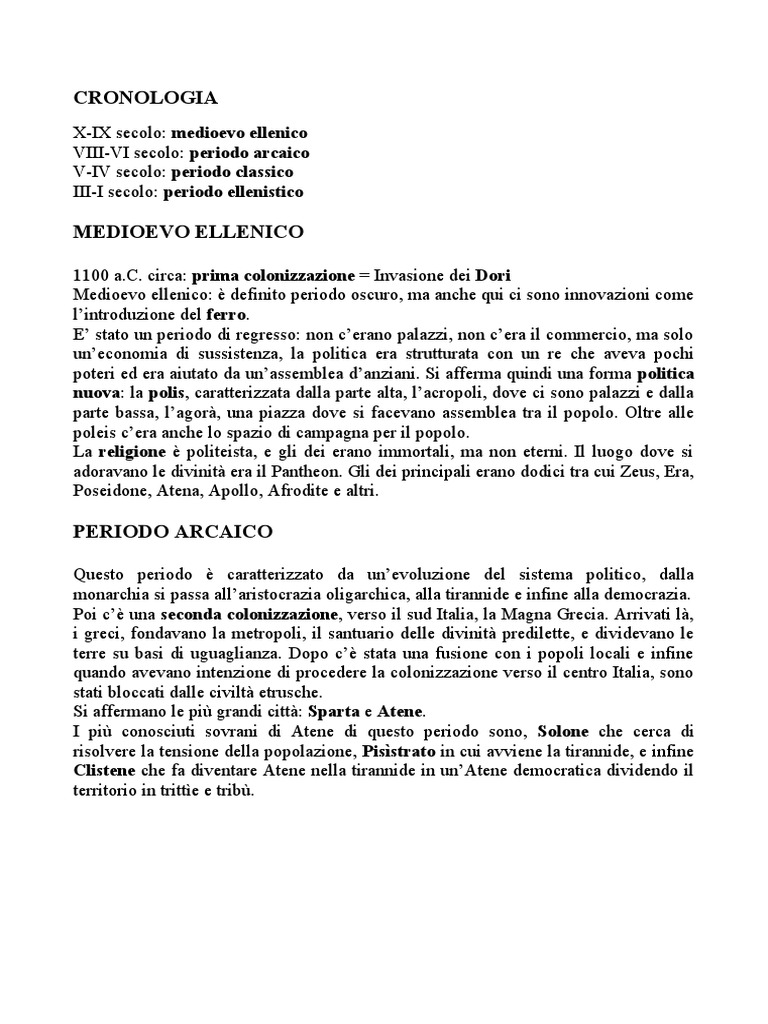 Medioevo Ellenico Periodo Arcaico | PDF