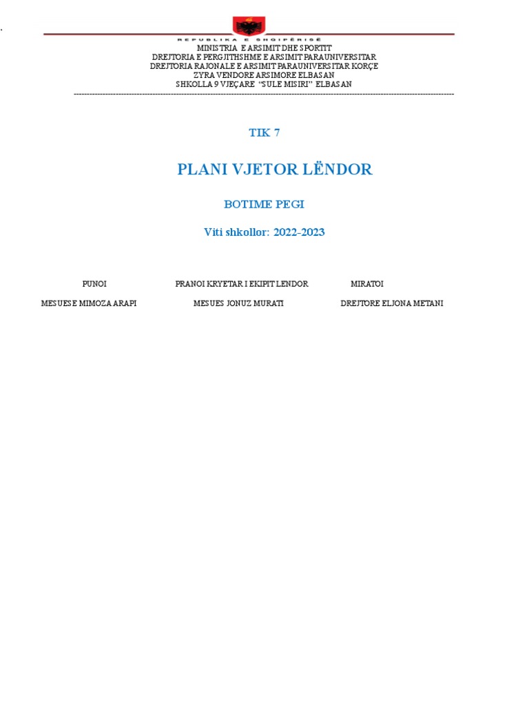 2022 Ok 7 Pegi TIK.7 - Plani - Vjetor - 2022 - 2023 Periudha 1,2,3 | PDF