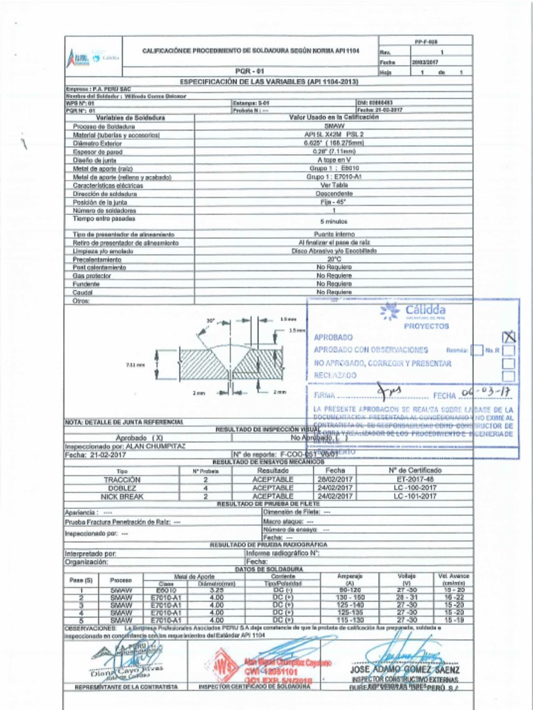 PQR-01 Api 1104 | PDF