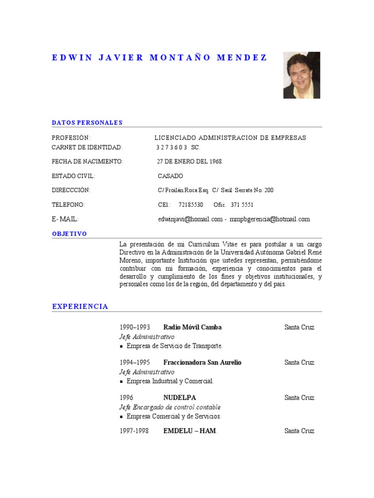 Currículum Edwin RESUMEN | Descargar gratis PDF | Bolivia | Business