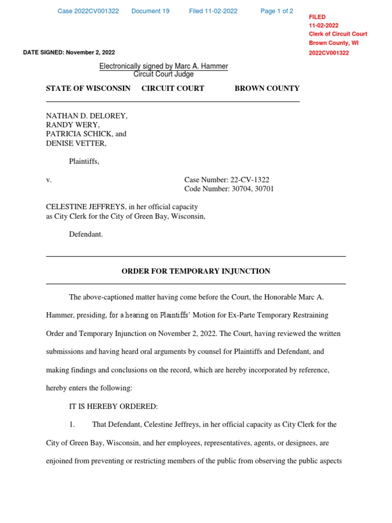Green Bay Election Observers Order | PDF | Virginia Circuit Court ...