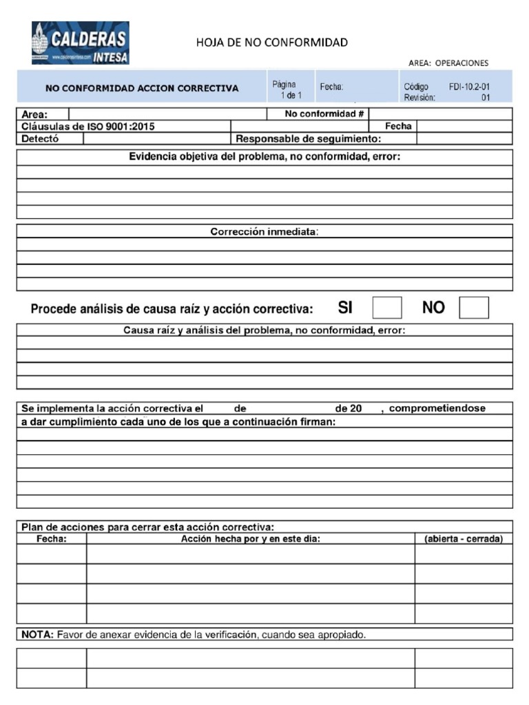 Formato de No Conformidad | PDF