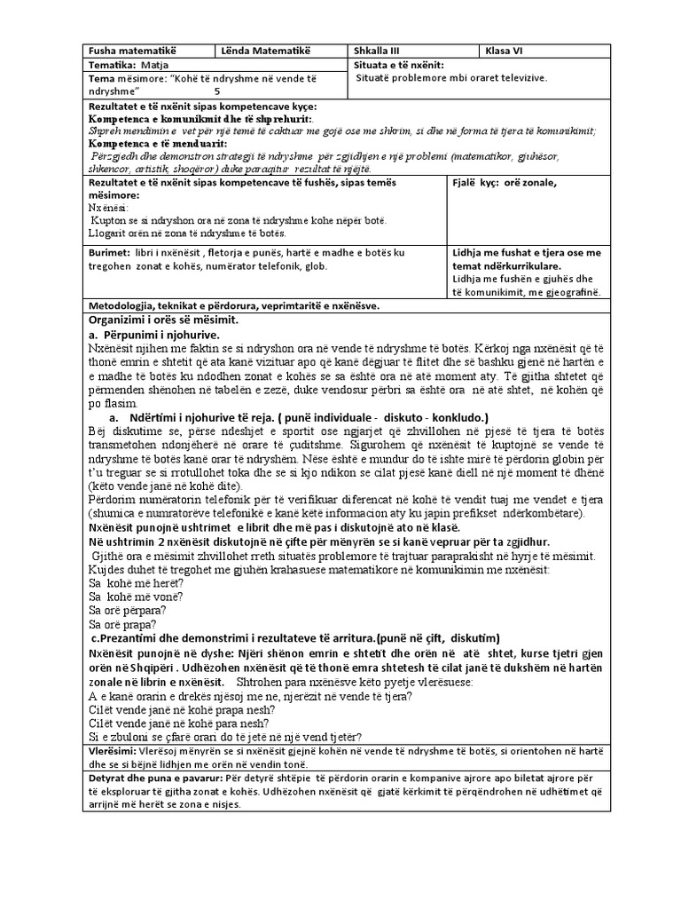 Trem 1 Ora 30-31 Koha Ne Vende Te Ndryshme | PDF