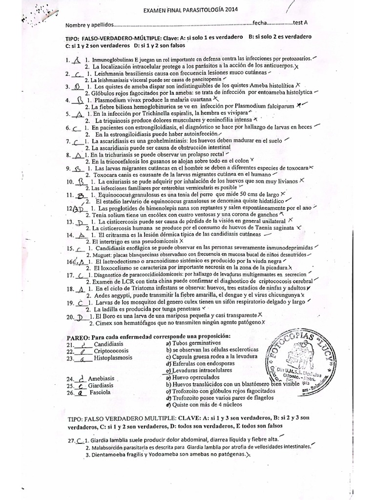 Examenes Pasados Parasitologia | PDF
