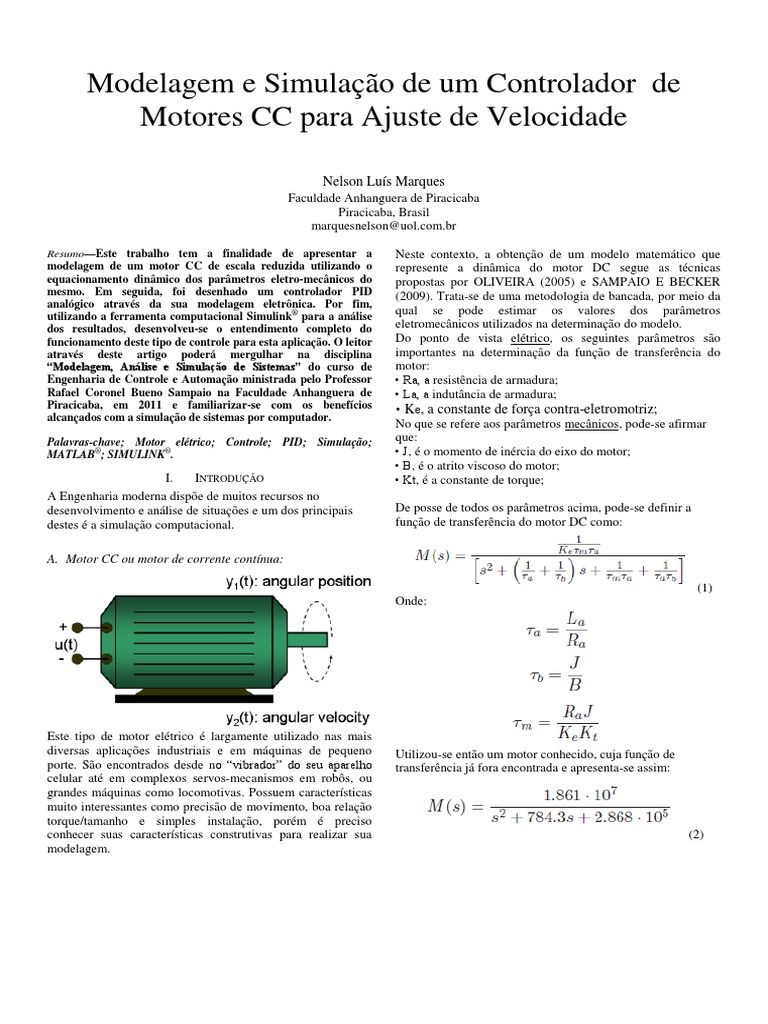 Simulacao de Motor CC e Controle Com PID de Velocidade | PDF | Amplificador operacional | Rede ...