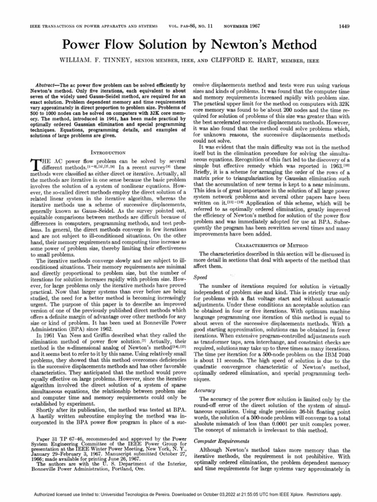 ART - IEEE 1967 - Power Flow Solution by Newtons Method | PDF | Matrix (Mathematics ...