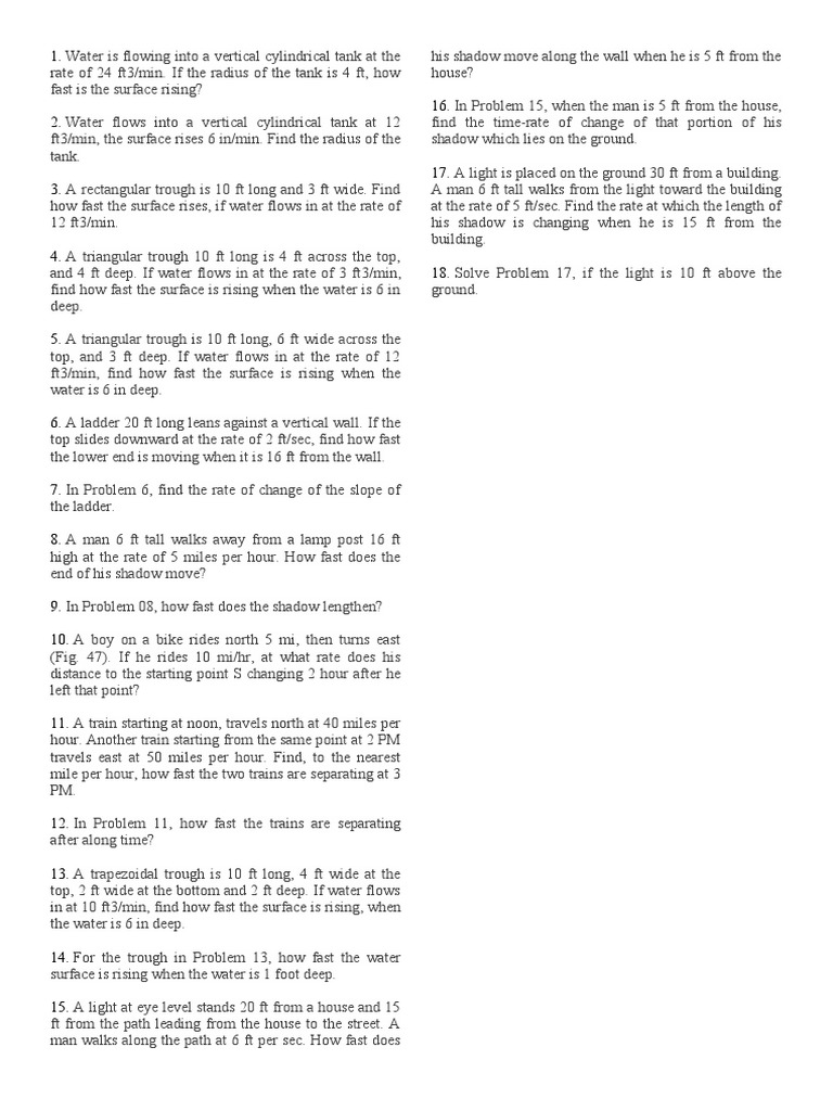 Related Rates Shadow Problems Worksheet | PDF | Shadow