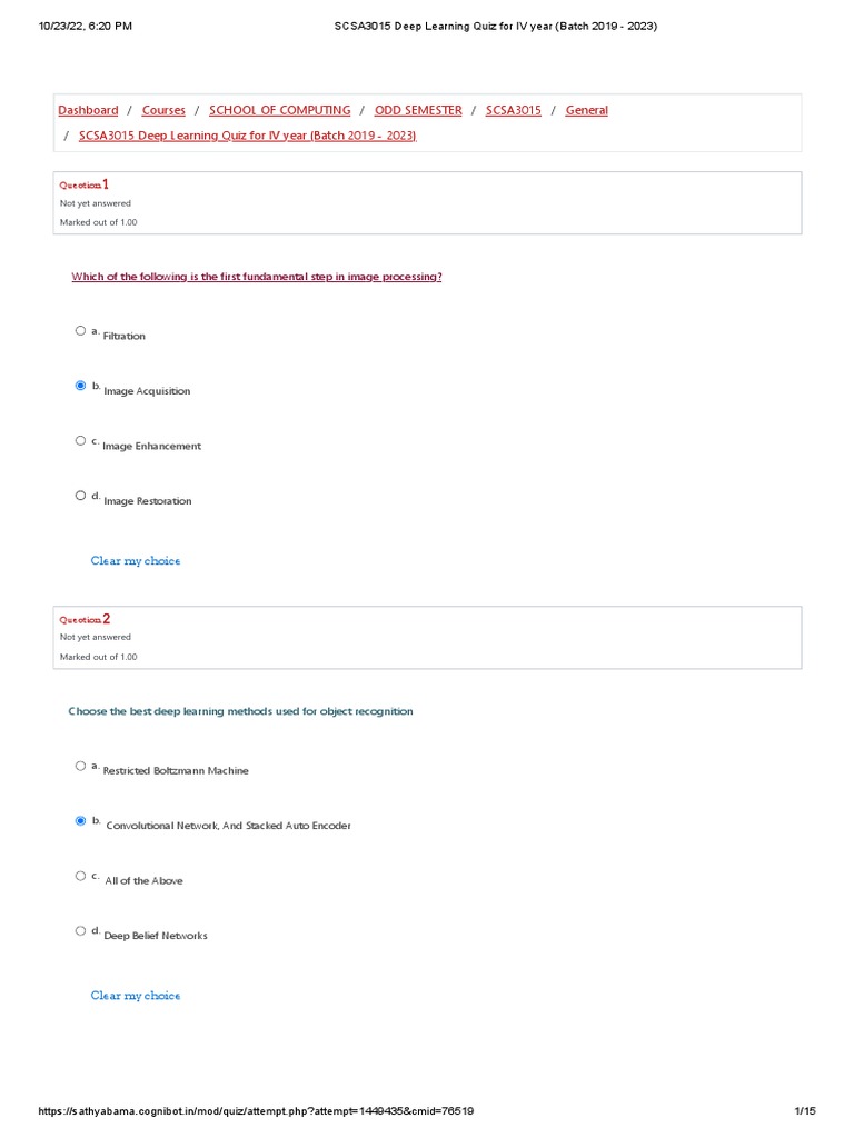 SCSA3015 Deep Learning Quiz For IV Year (Batch 2019 - 2023) | PDF ...