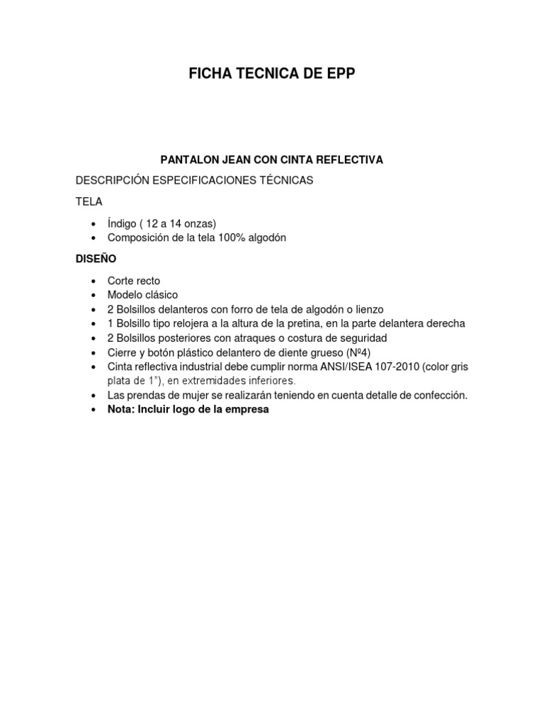 Ficha Tecnica de Epp | PDF