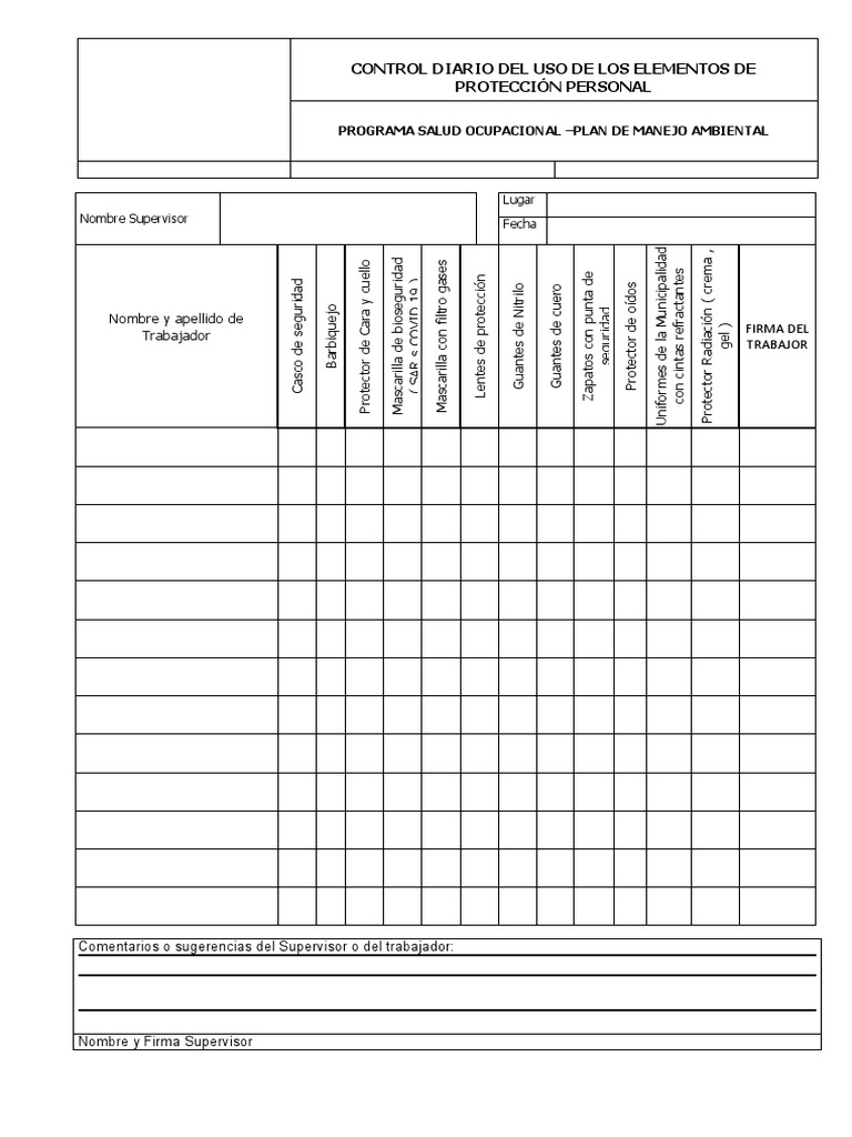 Control-Diario de Uso EPP | PDF | Seguridad y salud ocupacional | La seguridad