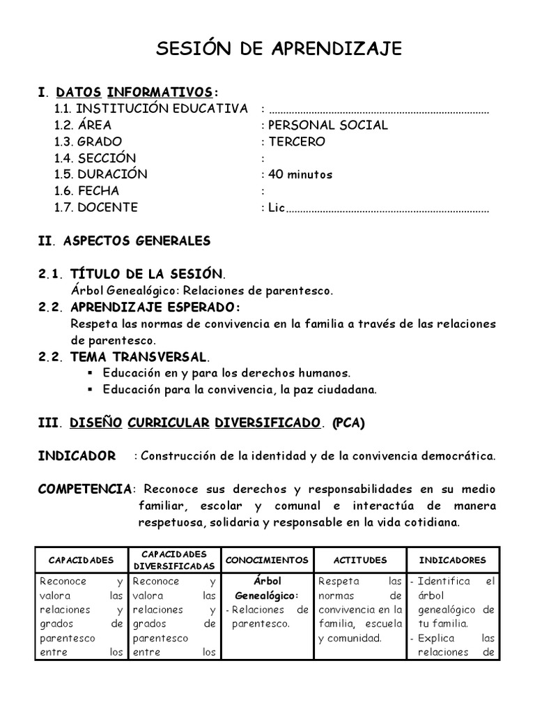 Sesión de Aprendizaje - Primaria - Árbol Genealógico 3ro | PDF | Maestros | Aprendizaje