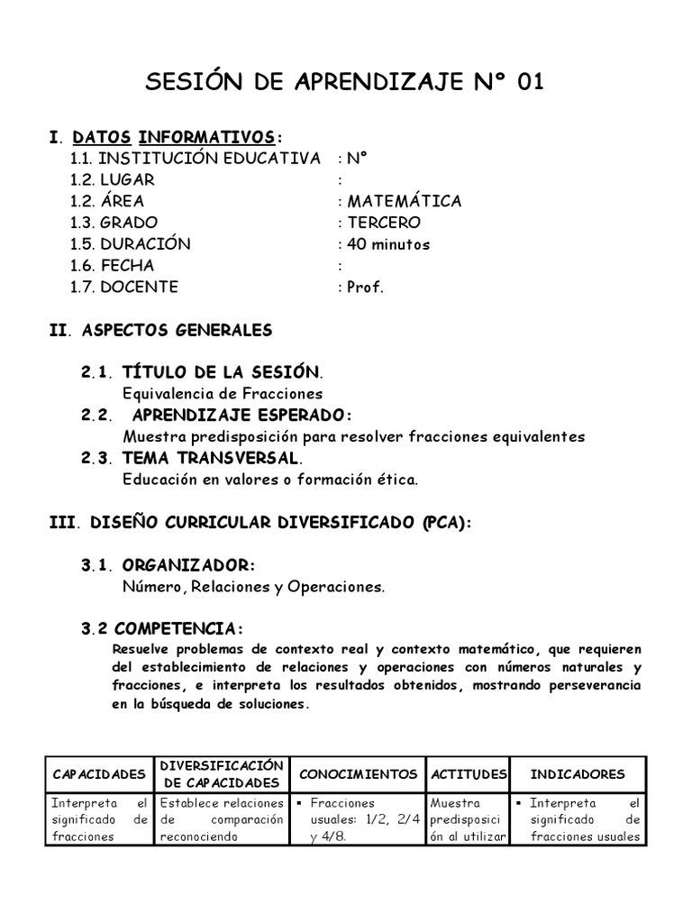 Sesión de Aprendizaje -Primaria-fracciones | PDF | Maestros | Aprendizaje
