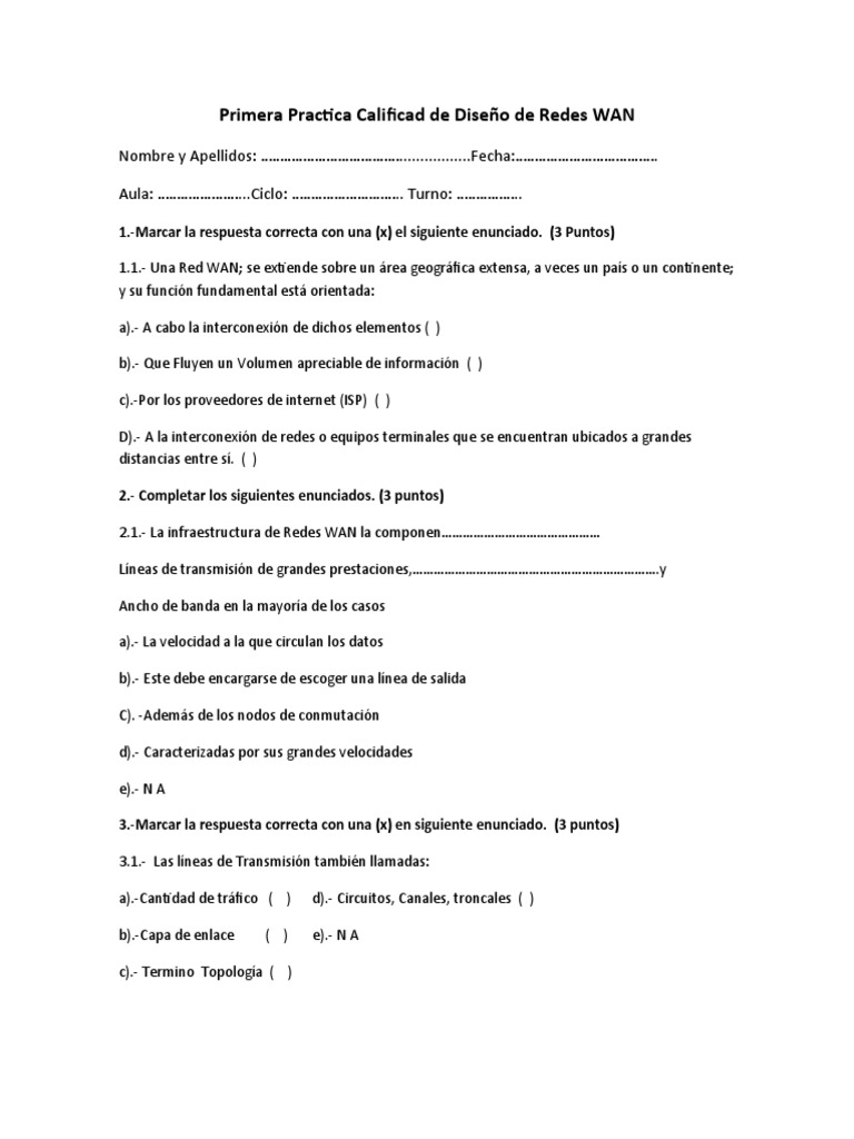 Examen de Redes Wan | PDF | Red de área amplia | Poco