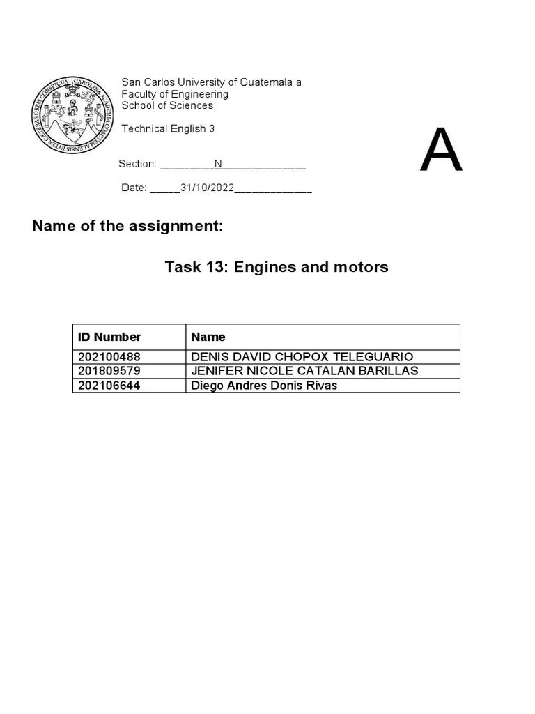 Task 17 - Engine and Motors - Worksheet | PDF | Internal Combustion ...