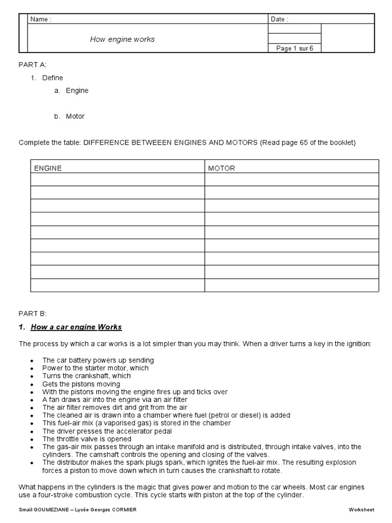 Task 14_Engine and motors_worksheet | PDF | Internal Combustion Engine ...