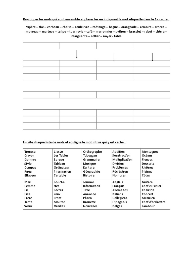 Familles de mots : exercices et intrus | PDF