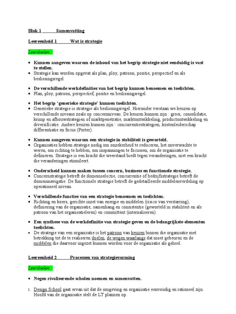 Samenvatting Inleiding Strategie | PDF