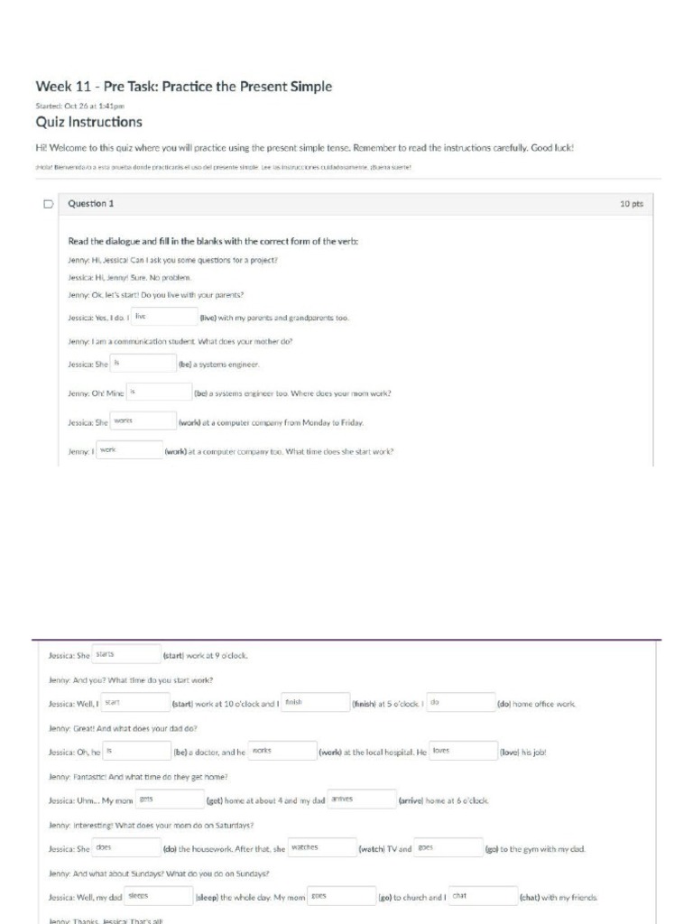 Week 11 - Pre Task Practice The Present Simple | PDF