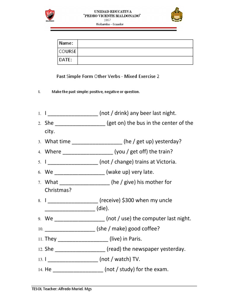 Simple Past Excersice | PDF