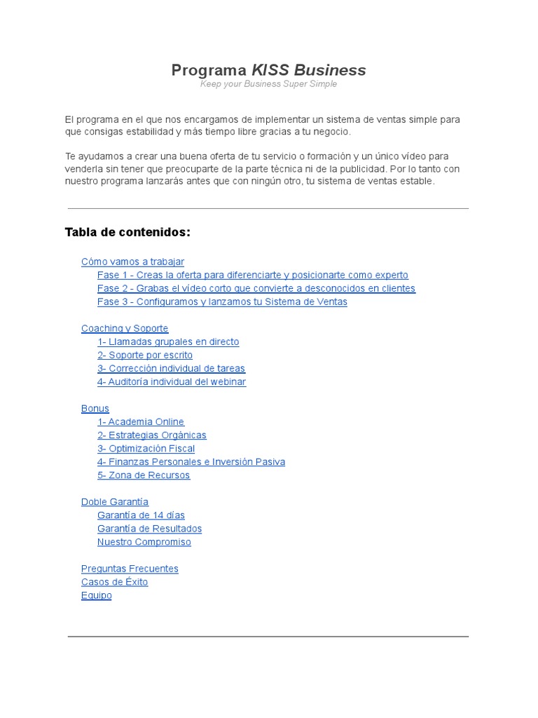 Programa KISS Business | PDF | Marketing | Publicidad