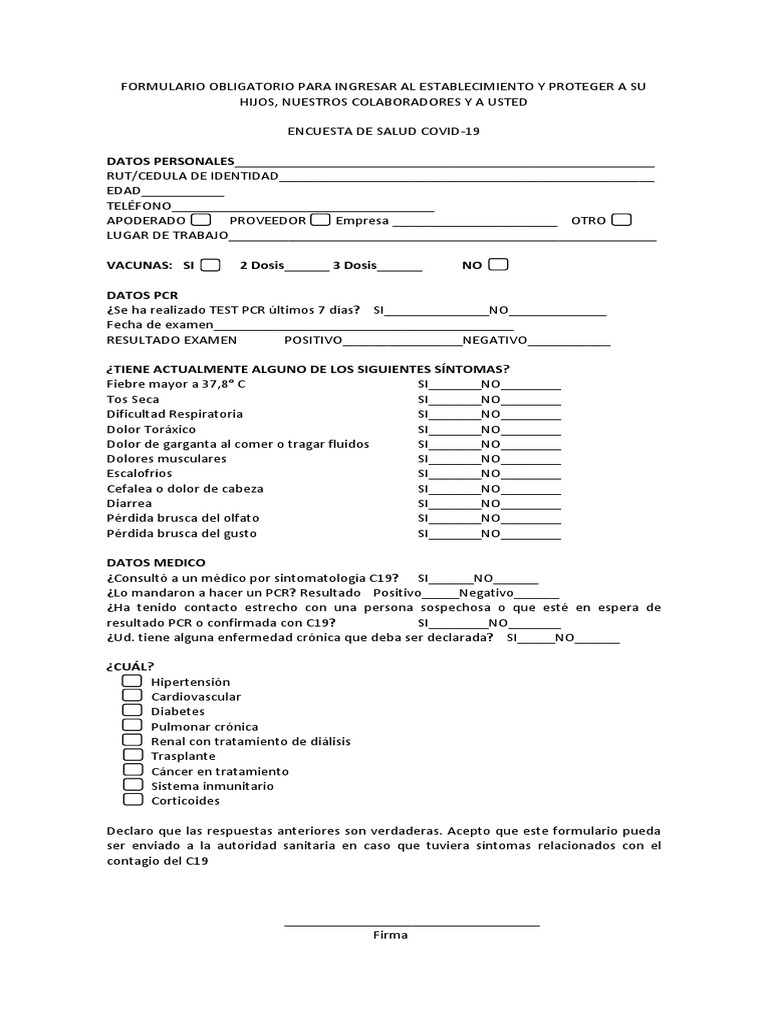 Formulario Obligatorio C19 | PDF