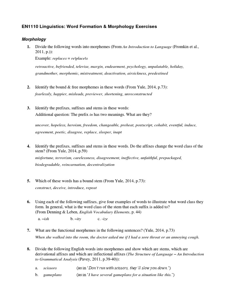 Integrated Skills - Linguistics - Word Formation Morphology - Exercises-1-3 | Download Free PDF ...