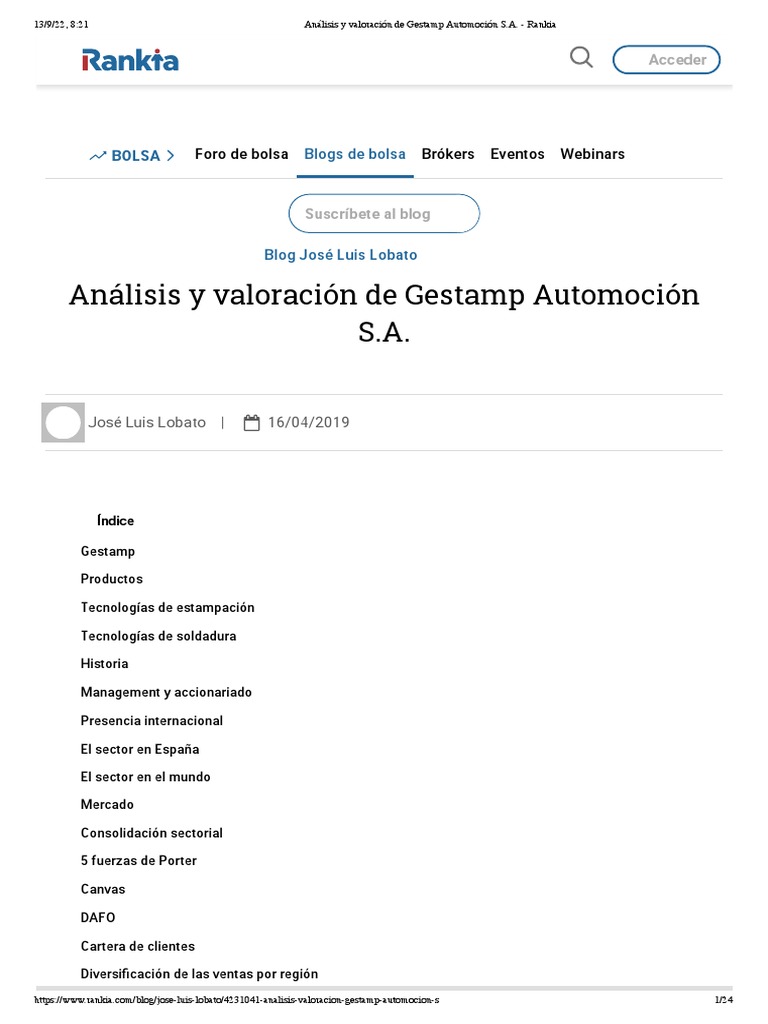 Análisis y Valoración de Gestamp Automoción S.A. - Rankia | PDF ...