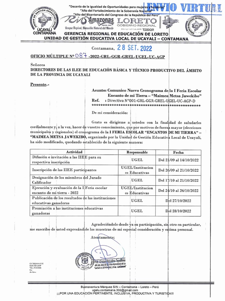 Oficio (M) N°087-2022-Agp | PDF