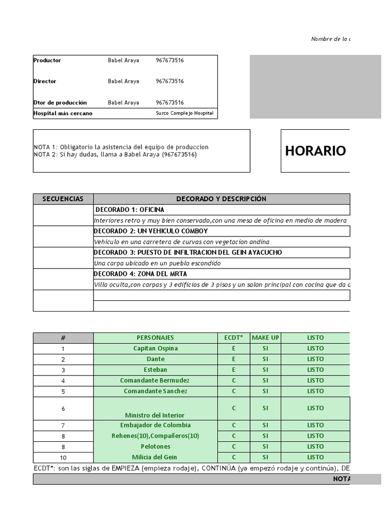 Orden de Rodaje Plantilla | PDF