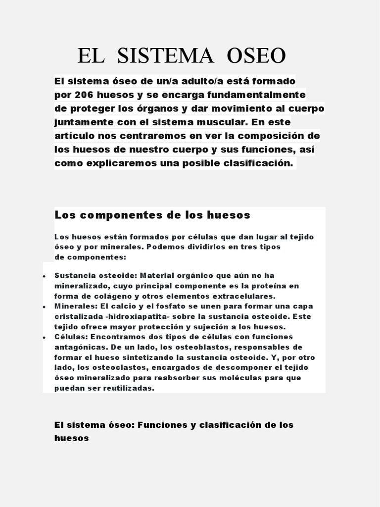 Composición y Funciones del Sistema Óseo | PDF | Hueso | Esqueleto