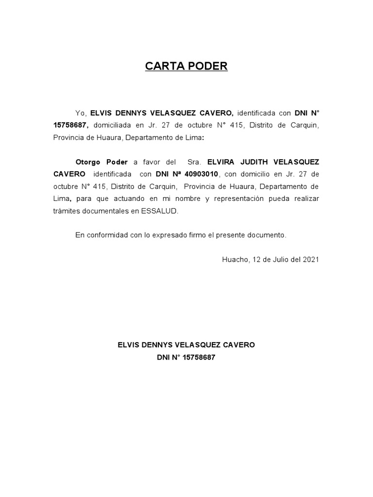 Carta Poder para Trámites en ESSALUD | PDF