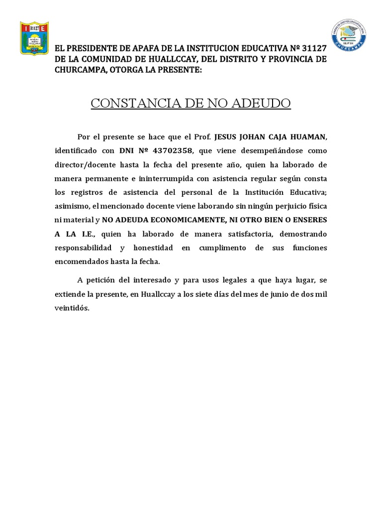 Constancia de No Adeudo 2 | PDF