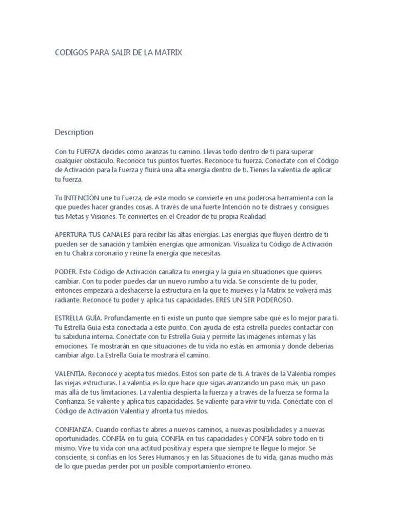 Codigos para Salir de La Matrix | PDF | Amor | Valor