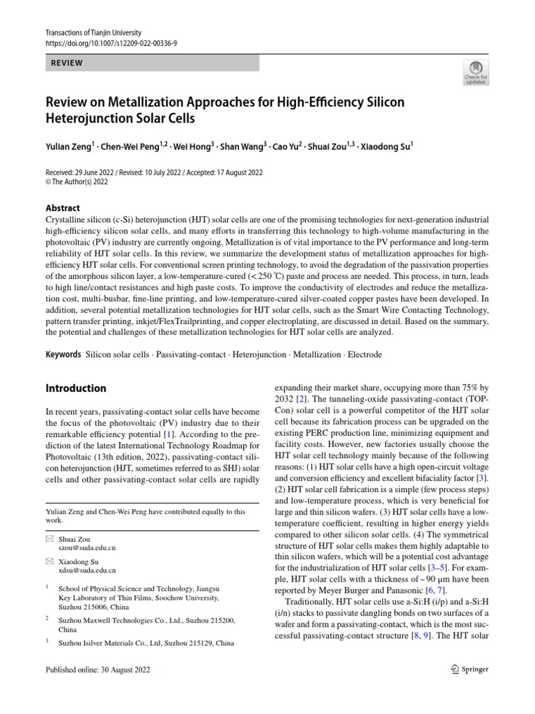 Review On Metallization Approaches For High-Efficiency Silicon ...