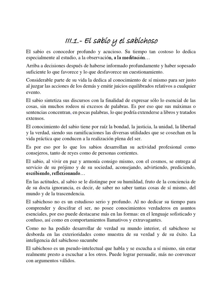 Filosofía. La Sabiduría. Resumen | PDF | Sabiduría | Conocimiento