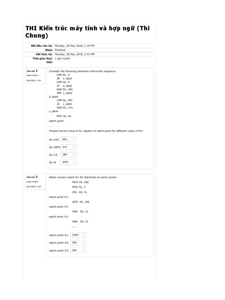 Bai Thi KTMT k16 | PDF | Central Processing Unit | Computer Science