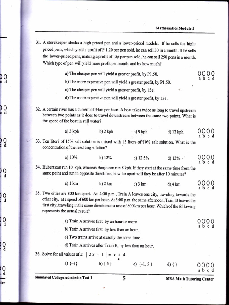 MSA Simulated UPCAT Problem IMG - 0019 | PDF
