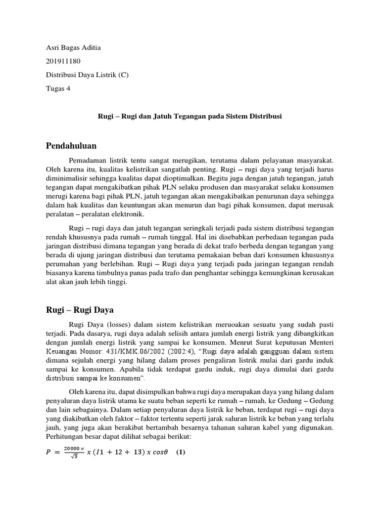 Rugi Daya & Jatuh Tegangan Listrik | PDF