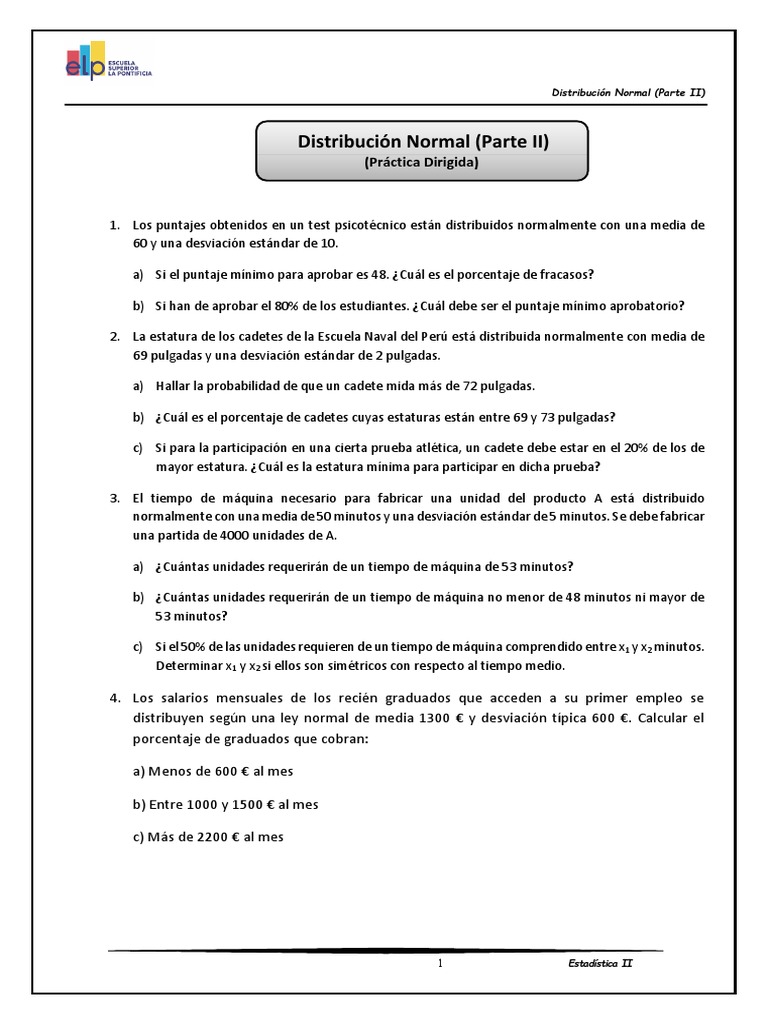 Práctica Dirigida - Semana 7 (v2) | PDF | Desviación Estándar | Distribución normal
