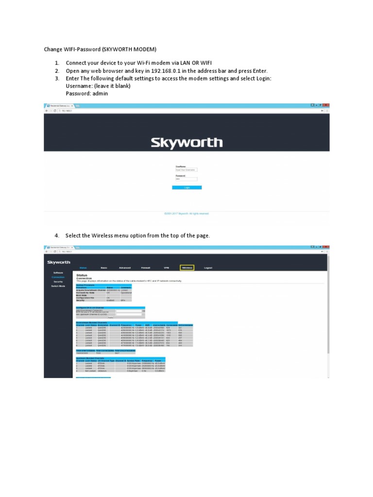 Change WIFI Password SKYWORTH | PDF