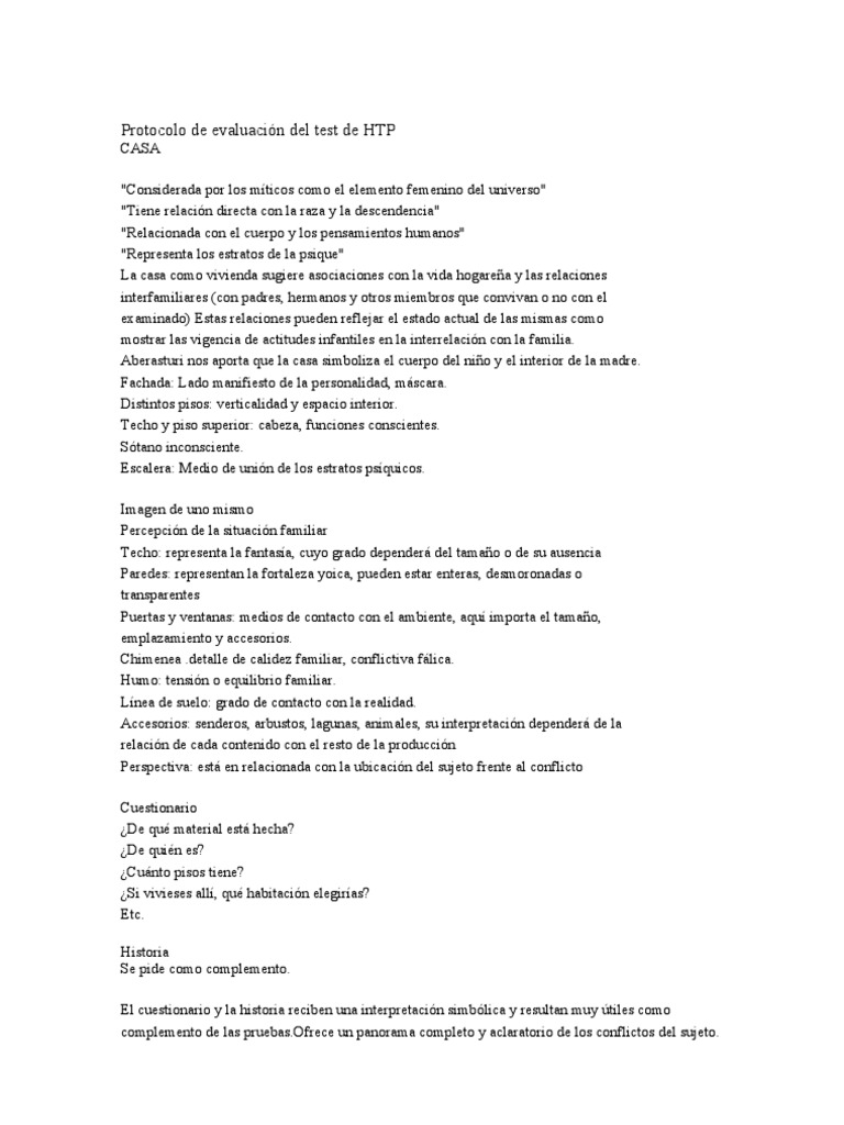 Protocolo de evaluación del test de HTP | Mente inconsciente ...