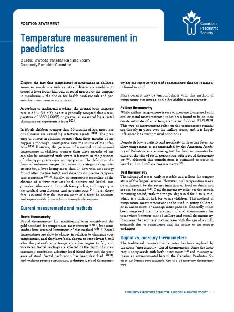 Temperature Measurement in Paediatrics | PDF | Fever | Thermometer