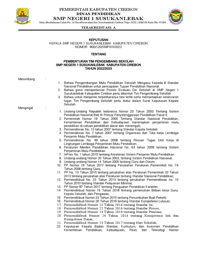 SK Tim Pengembang Sekolah 2223 | PDF