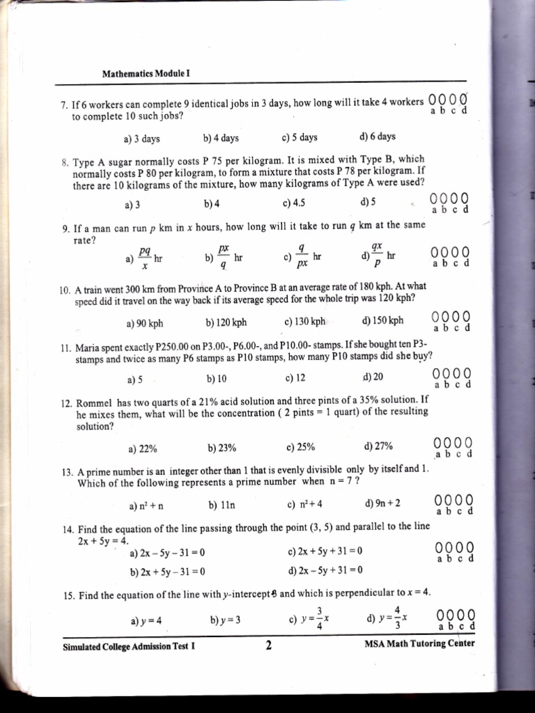 Msa Simulated Upcat Problem Img 0016 Pdf Equations Mathematical
