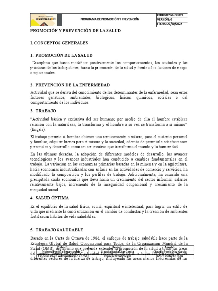 SST-PG019. Programa de Promocion y Prevención | PDF | Seguridad y salud ... SST-PG019. Programa de Promocion y Prevención | PDF | Seguridad y salud ...