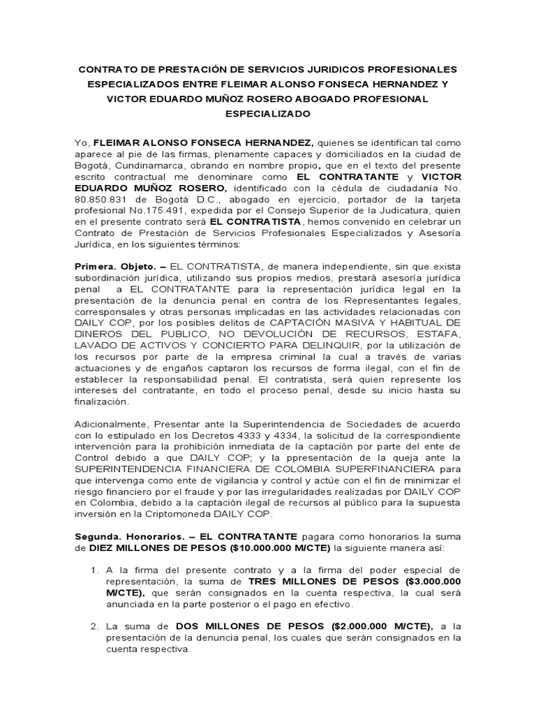 Contrato Prestacion de Servicios y Asesoria Juridica Proceso Contra ... Contrato Prestacion de Servicios y Asesoria Juridica Proceso Contra ...