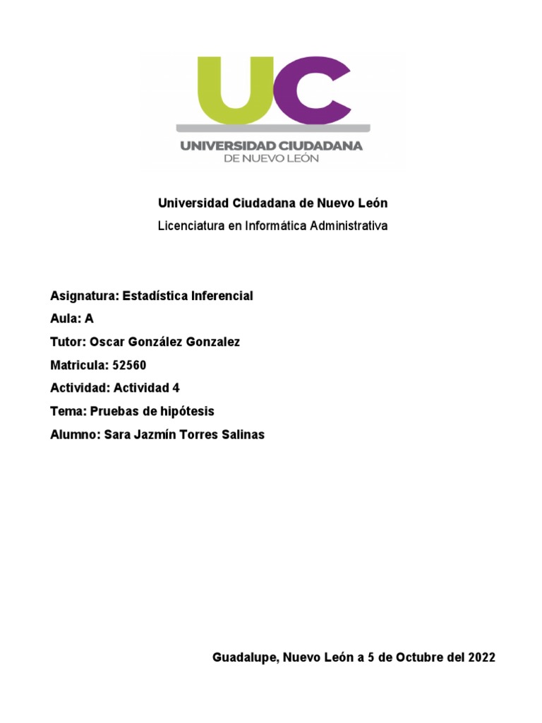 Pruebas de Hipótesis en Estadística Inferencial | PDF | Hipótesis ...