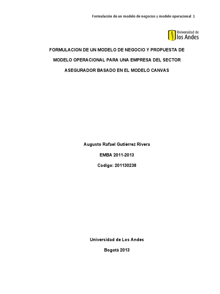 Formulacion de Un Modelo de Negocio Y Propuesta de Modelo Operacional ...
