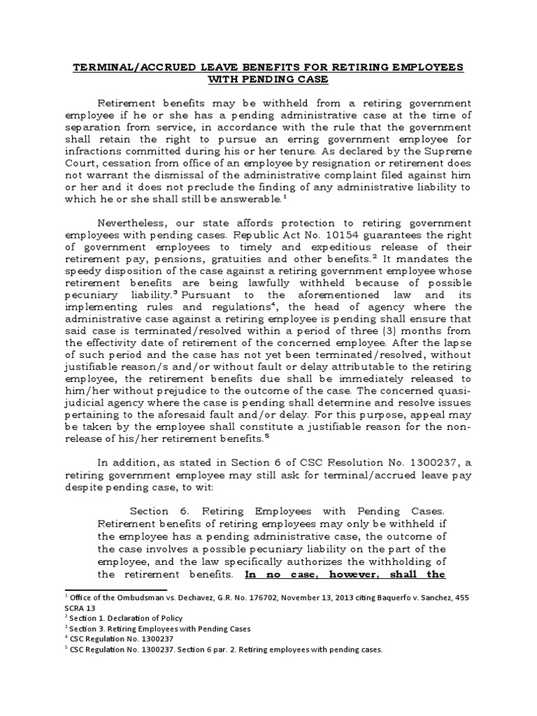 Benefits For Retiring Employees With Pending Case. | PDF | Employment ...