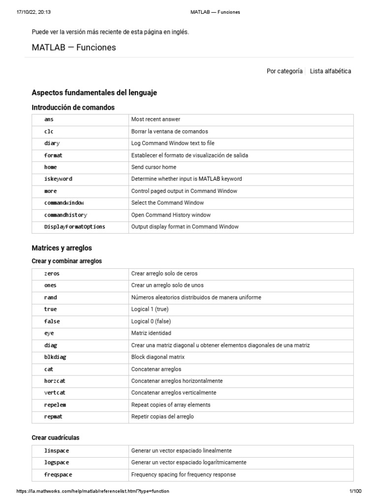 MATLAB - Funciones | PDF | Estructura de datos de matriz | Cadena (informática)